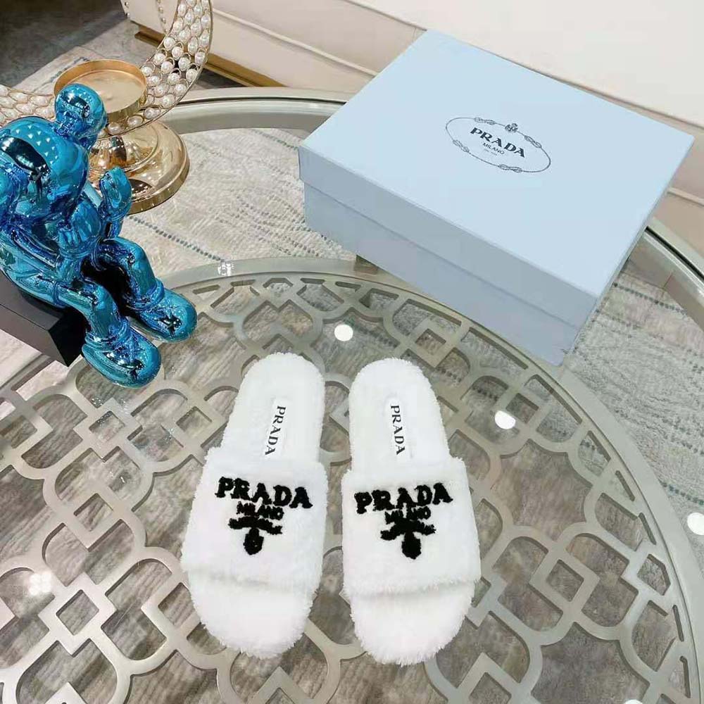 Prada Women Terry Cloth Slides-White – Luxury replica shoes, aaa cheap ...