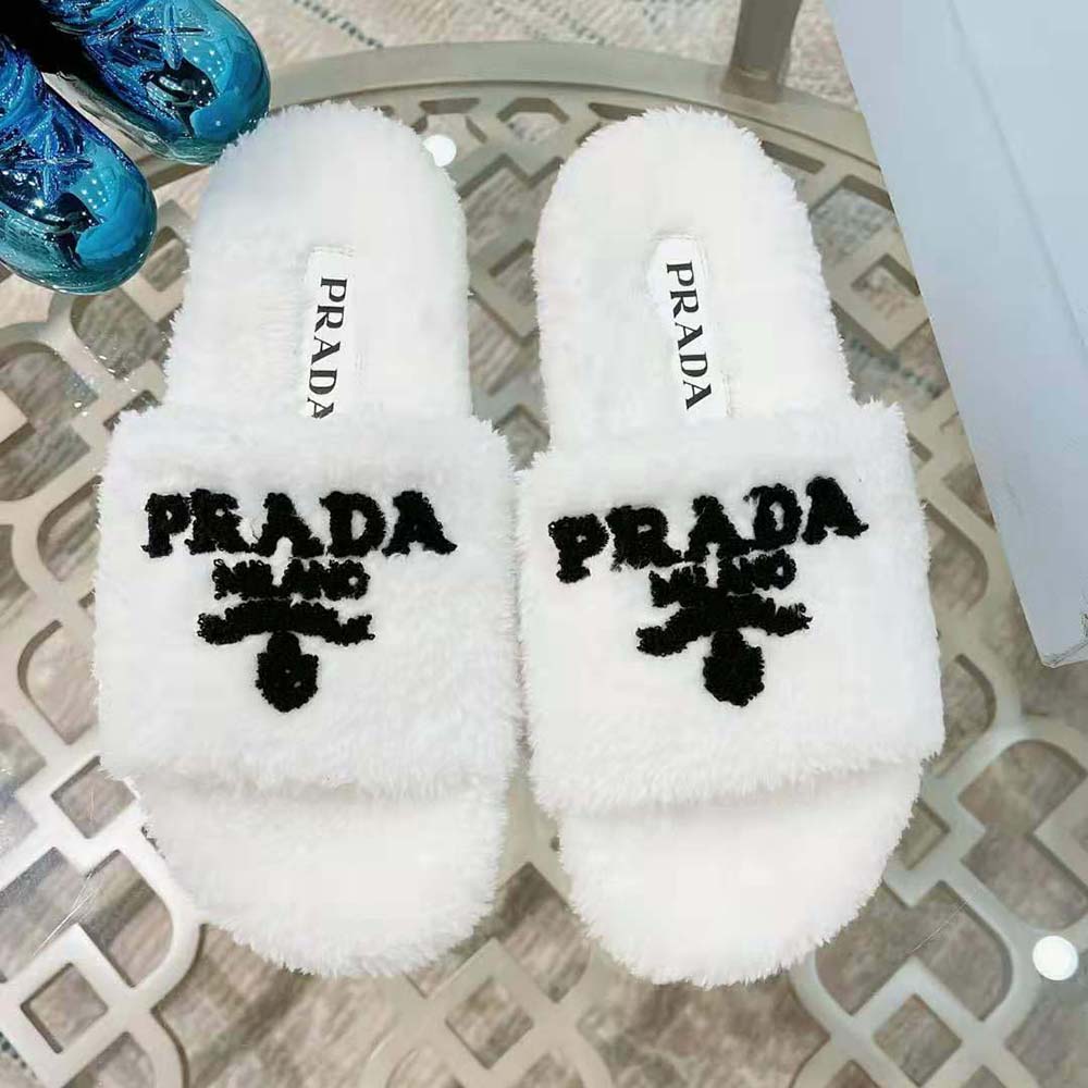 Prada Women Terry Cloth Slides-White – Luxury replica shoes, aaa cheap ...