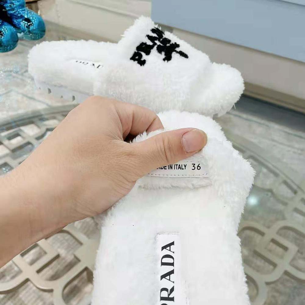 Prada Women Terry Cloth Slides-White – Luxury replica shoes, aaa cheap ...