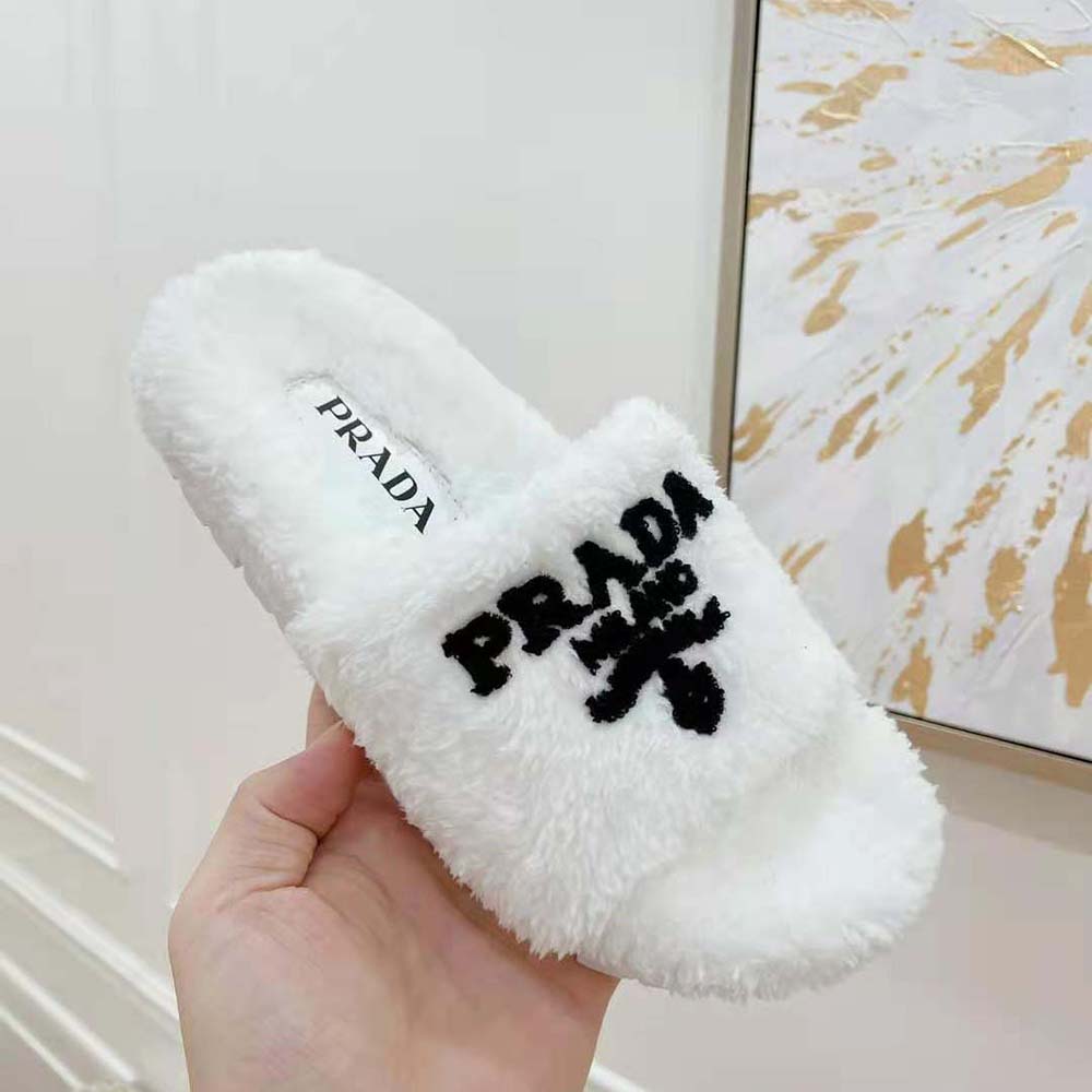Prada Women Terry Cloth Slides-White – Luxury replica shoes, aaa cheap ...